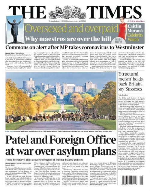 Times Front Page 2nd of October 2020 - Tomorrow's Papers Today!