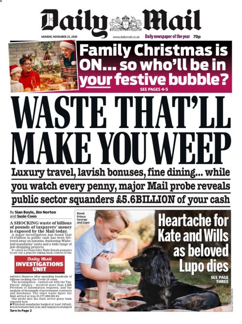 Daily Mail Front Page 23rd of November 2020 - Tomorrow's Papers Today!