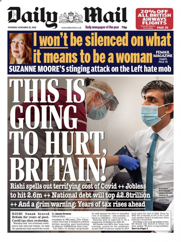 Daily Mail Front Page 26th of November 2020 - Tomorrow's Papers Today!