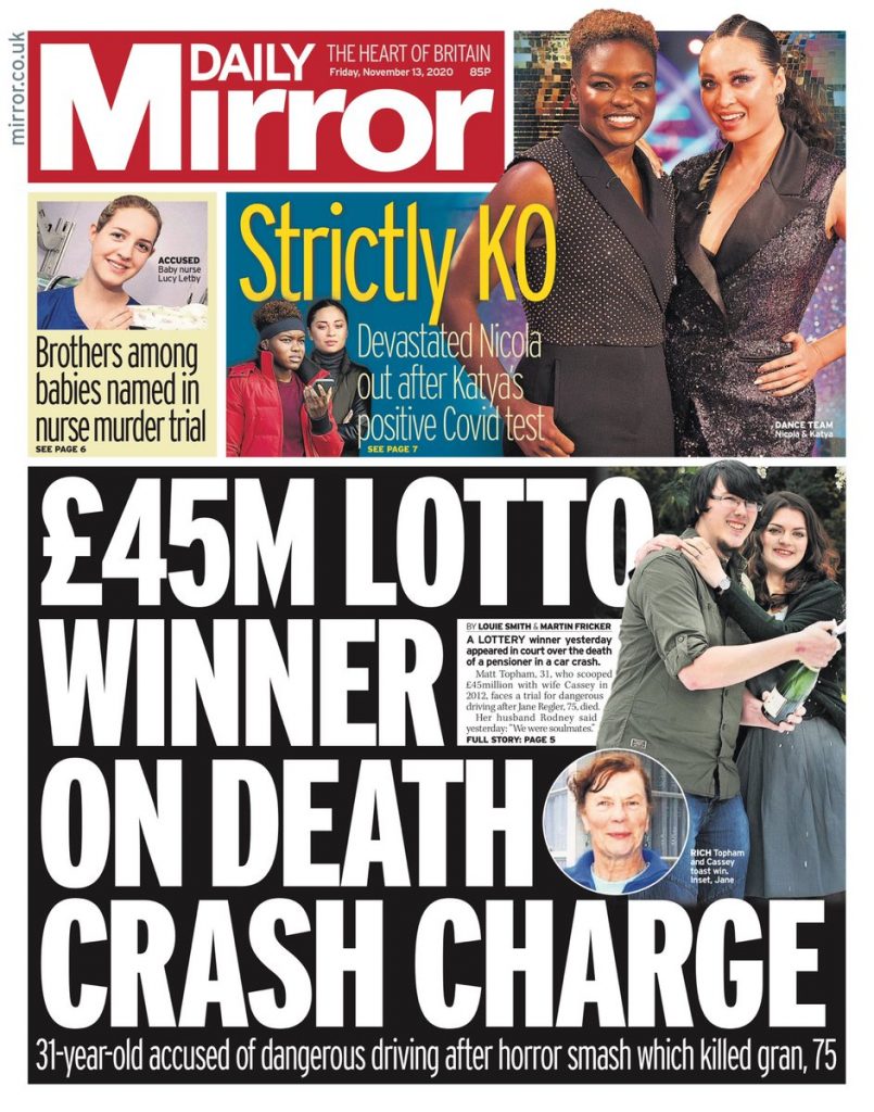 Daily Mirror Front Page 13th of November 2020 - Tomorrow's Papers Today!