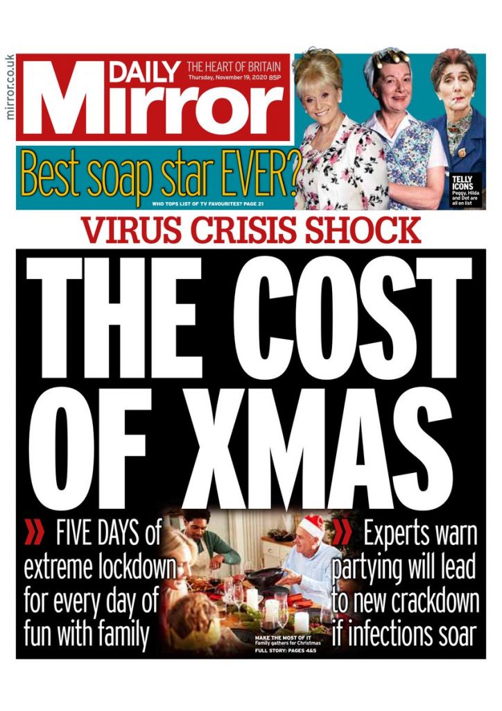 Daily Mirror Front Page 19th of November 2020 - Tomorrow's Papers Today!