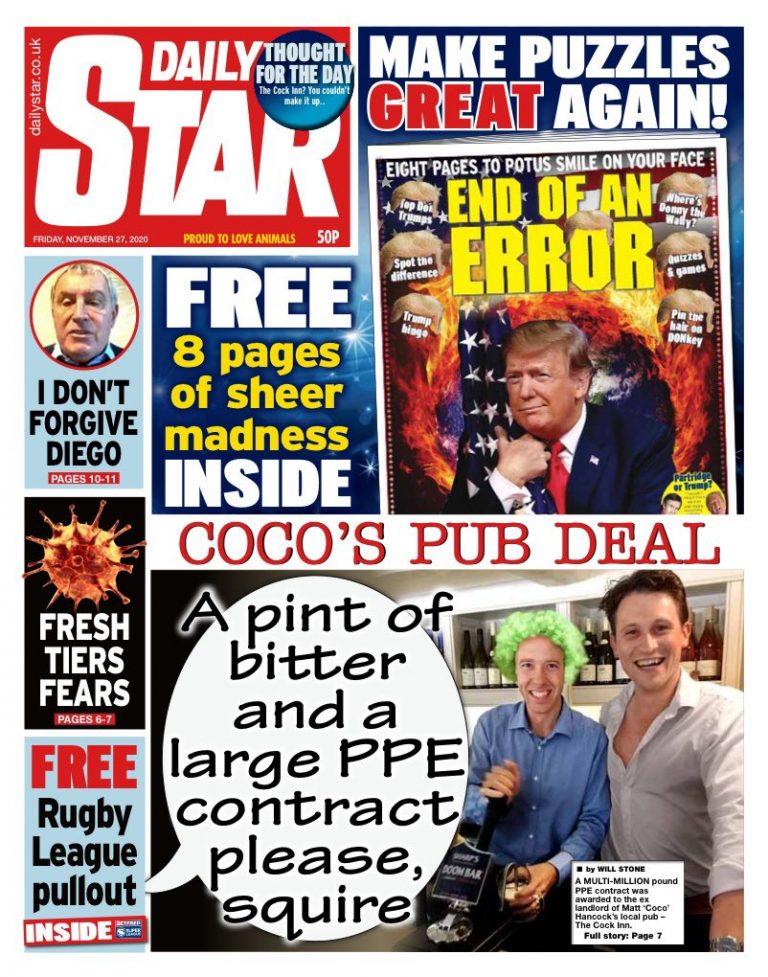 Daily Star Front Page 27th of November 2020 - Tomorrow's Papers Today!