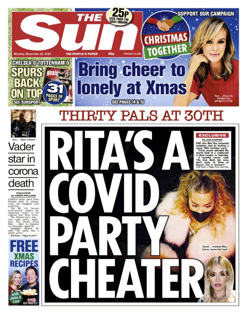 Sun Front Page 30th of November 2020 - Tomorrow's Papers Today!