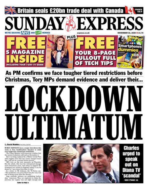 Sunday Express Front Page 22nd of November 2020 - Tomorrow's Papers Today!
