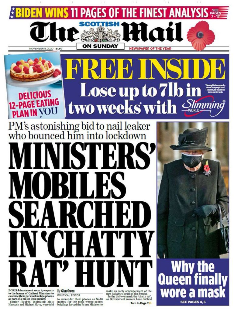 Sunday Mail Front Page 8th of November 2020 - Tomorrow's Papers Today!