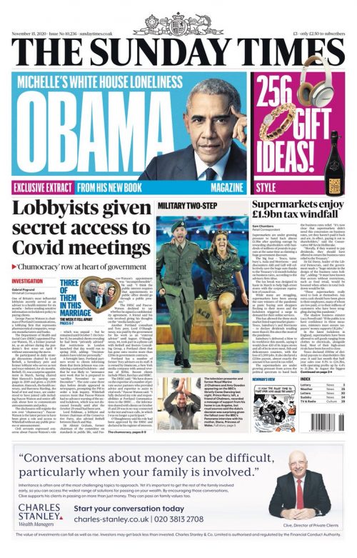 Sunday Times Front Page 15th of November 2020 - Tomorrow's Papers Today!