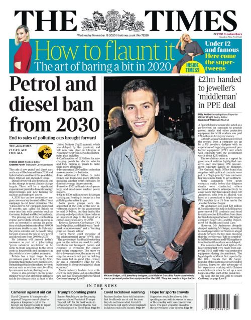 Times Front Page 18th of November 2020 - Tomorrow's Papers Today!