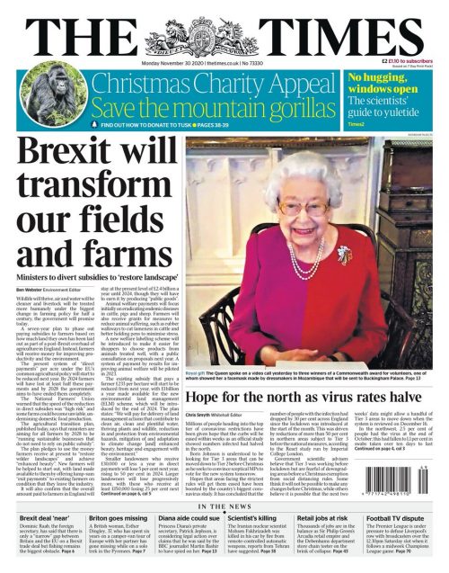 Times Front Page 30th of November 2020 - Tomorrow's Papers Today!