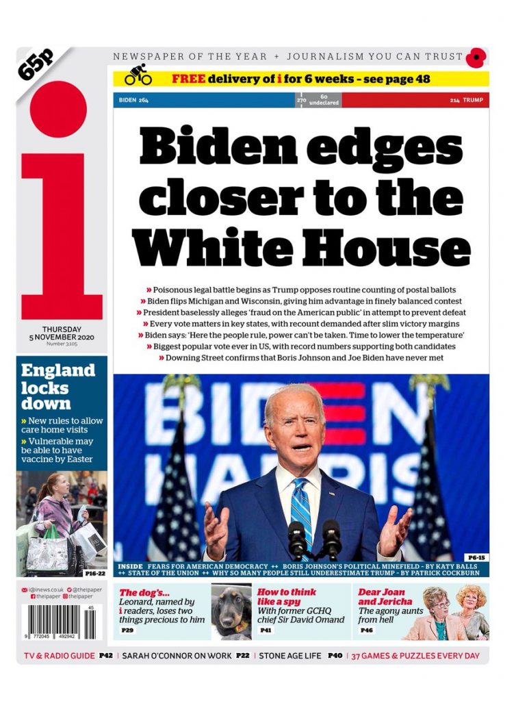 i Front Page 5th of November 2020 - Tomorrow's Papers Today!