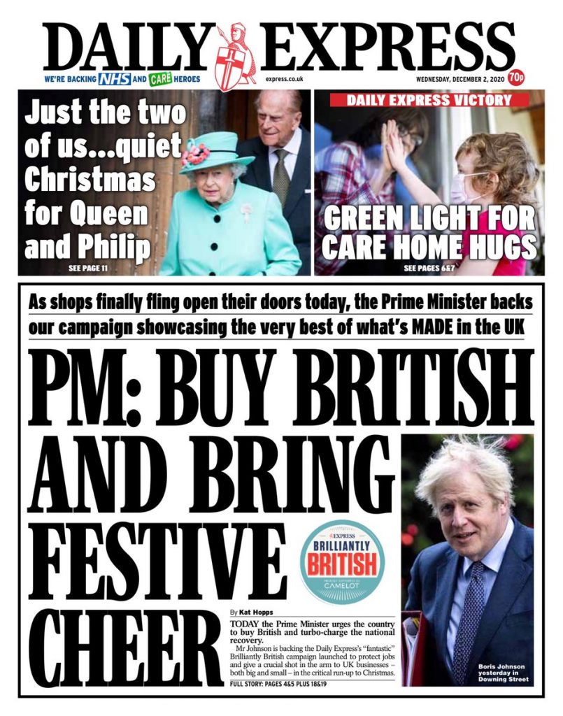 Daily Express Front Page 2nd of December 2020 - Tomorrow's Papers Today!