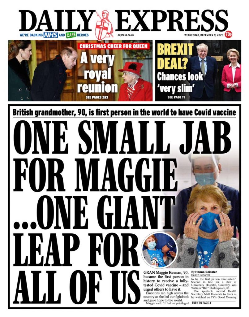 Daily Express Front Page 9th of December 2020 - Tomorrow's Papers Today!