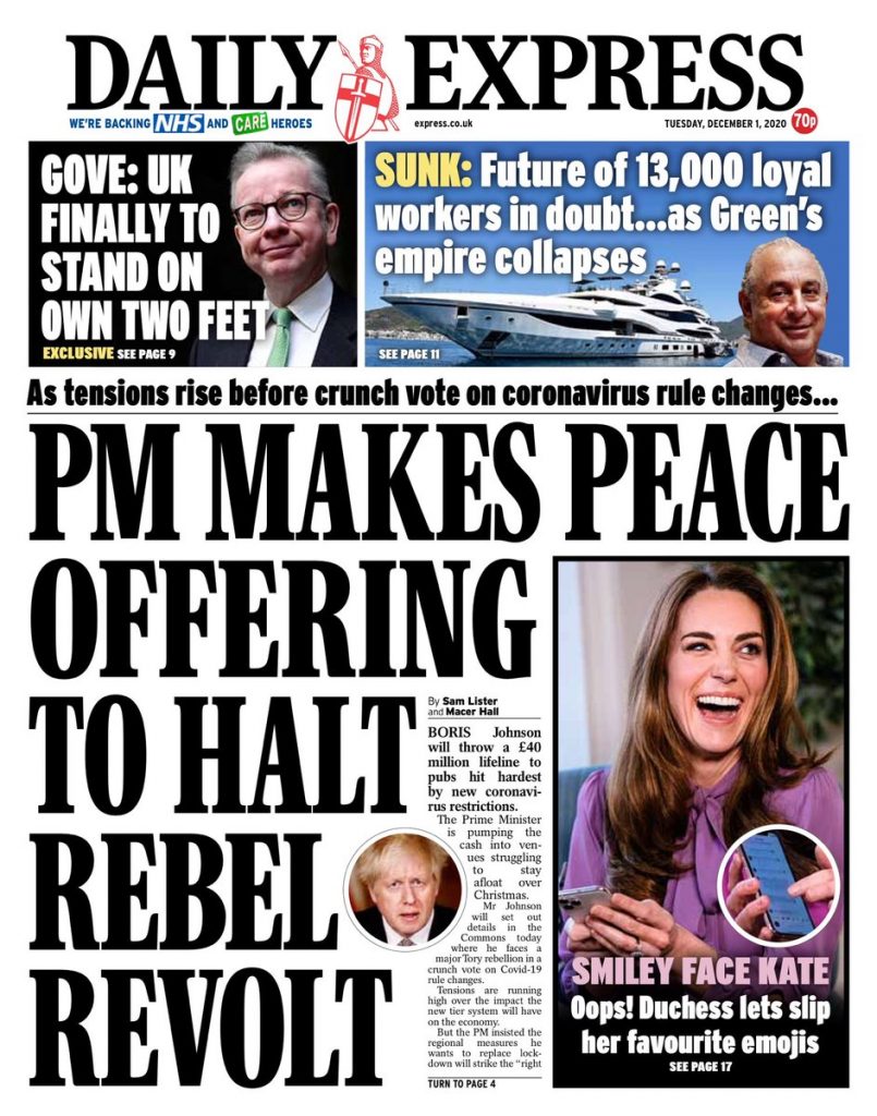 Daily Express Front Page 1st of December 2020 - Tomorrow's Papers Today!