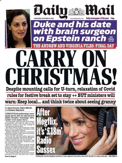 Daily Mail Front Page 16th of December 2020 - Tomorrow's Papers Today!