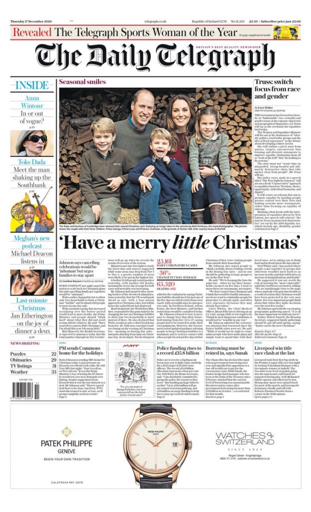 Daily Telegraph Front Page 17th of December 2020 - Tomorrow's Papers Today!
