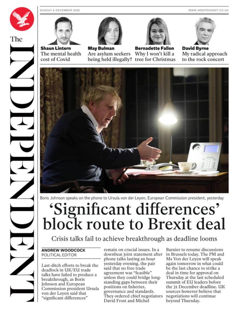 Independent on Sunday Front Page 6th of December 2020 - Tomorrow's ...