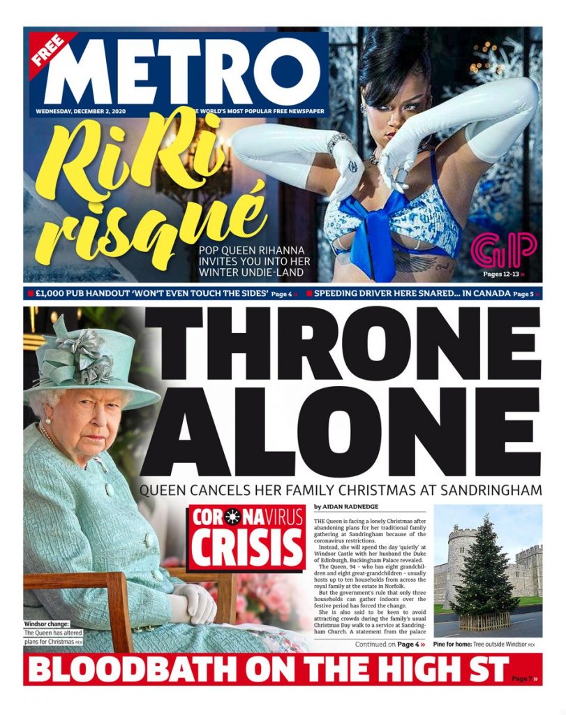 Metro Front Page 2nd of December 2020 - Tomorrow's Papers Today!