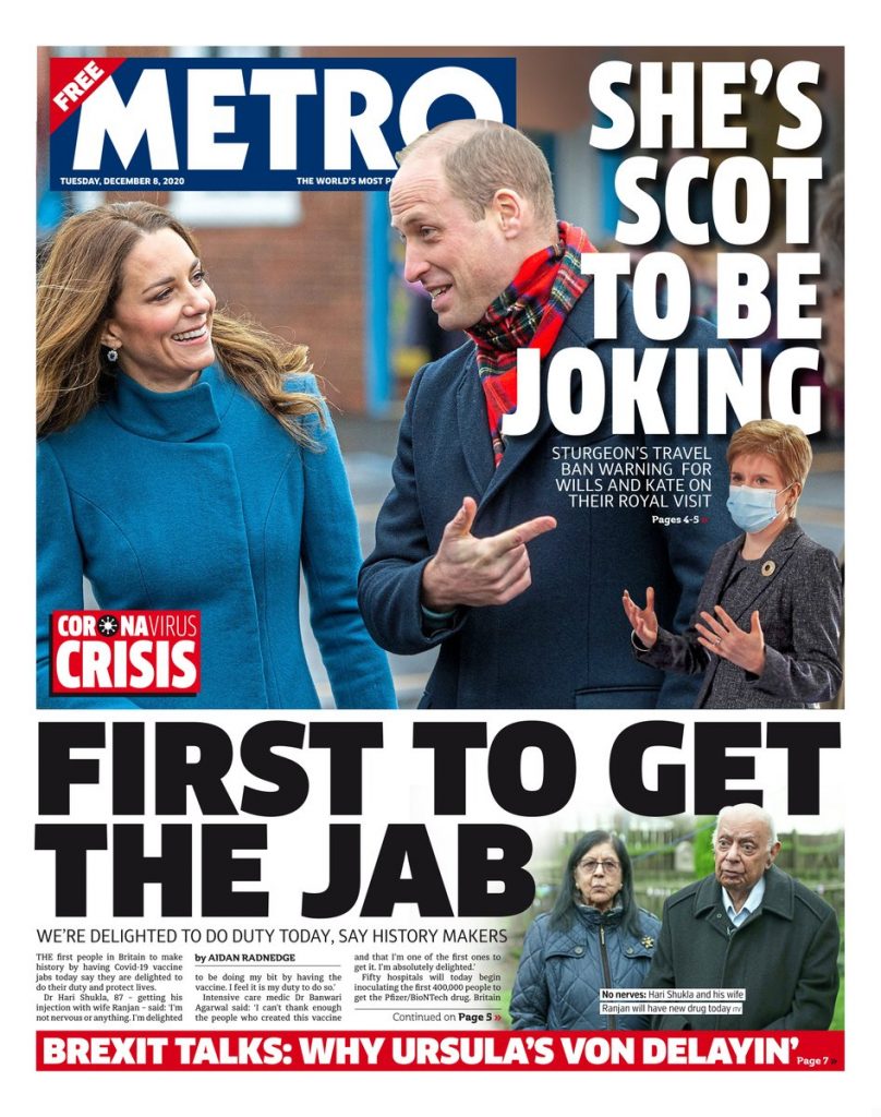 Metro Front Page 8th of December 2020 - Tomorrow's Papers Today!