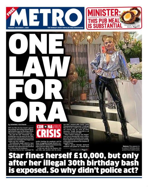 Metro Front Page 1st of December 2020 - Tomorrow's Papers Today!