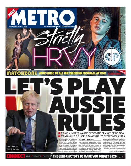 Metro Front Page 11th of December 2020 - Tomorrow's Papers Today!