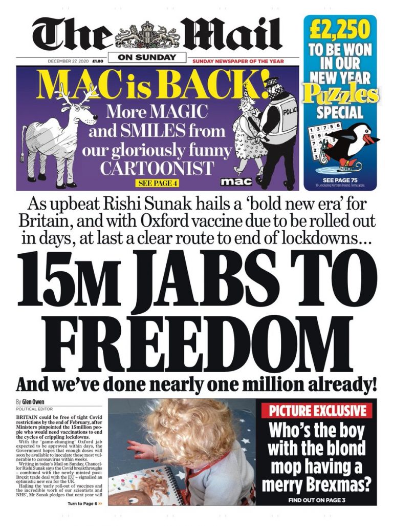 Sunday Mail Front Page 27th of December 2020 - Tomorrow's Papers Today!