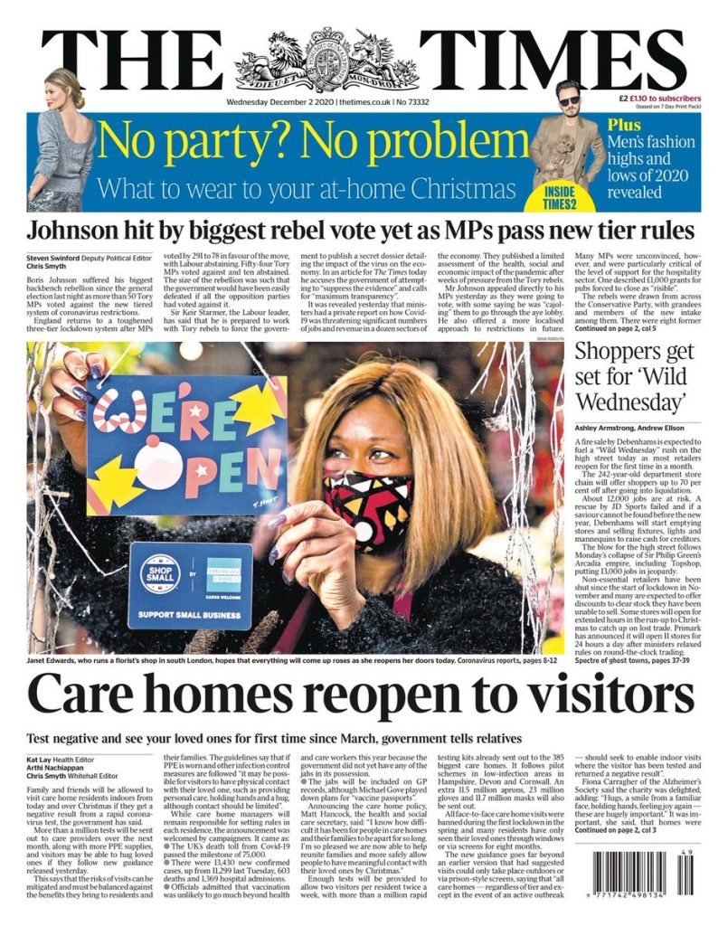 Times Front Page 2nd of December 2020 - Tomorrow's Papers Today!