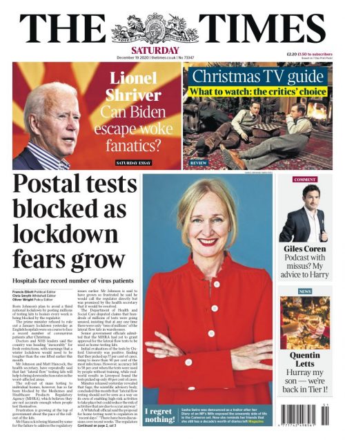 Times Front Page 19th of December 2020 - Tomorrow's Papers Today!