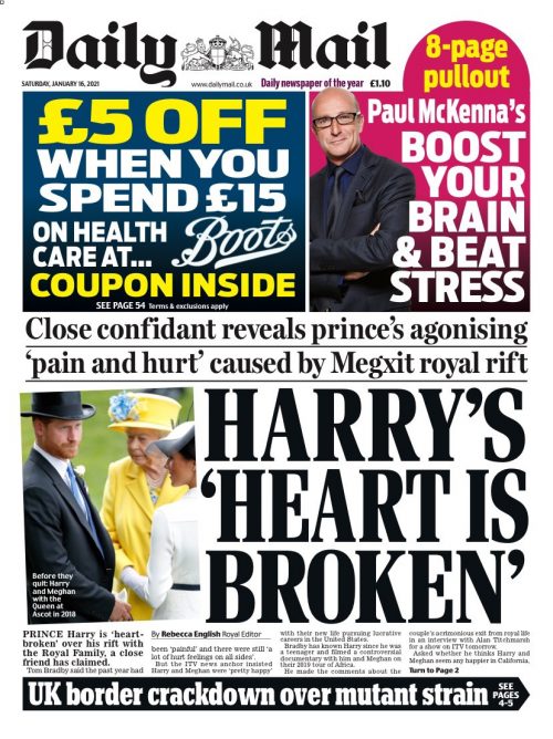 Daily Mail Front Page 16th of January 2021 - Tomorrow's Papers Today!