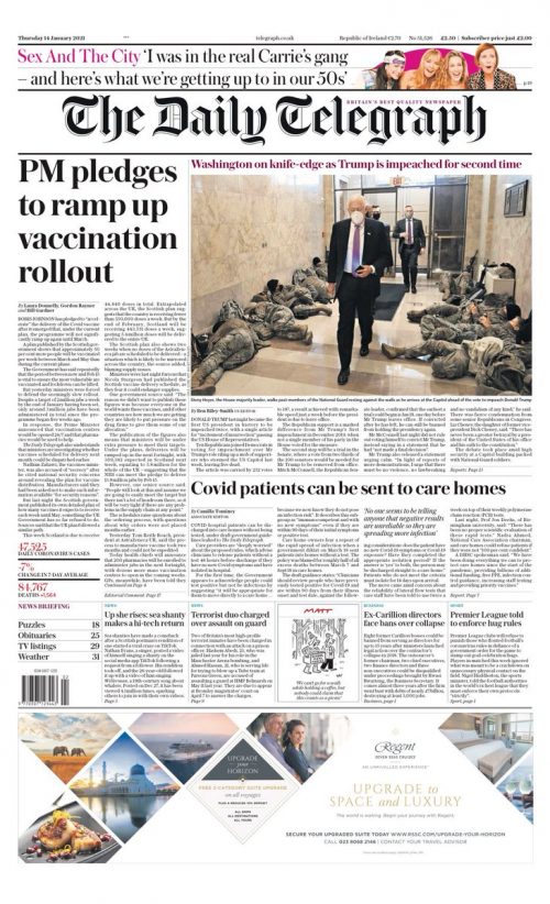 Daily Telegraph Front Page 14th of January 2021 - Tomorrow's Papers Today!