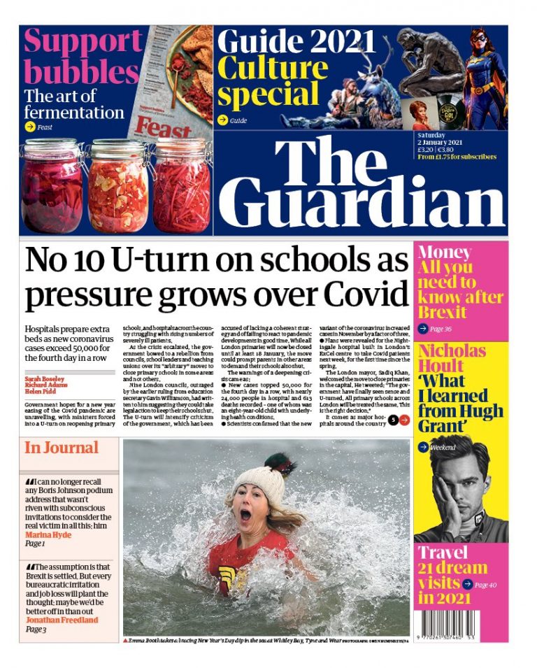 Guardian Front Page 2nd of January 2021 - Tomorrow's Papers Today!