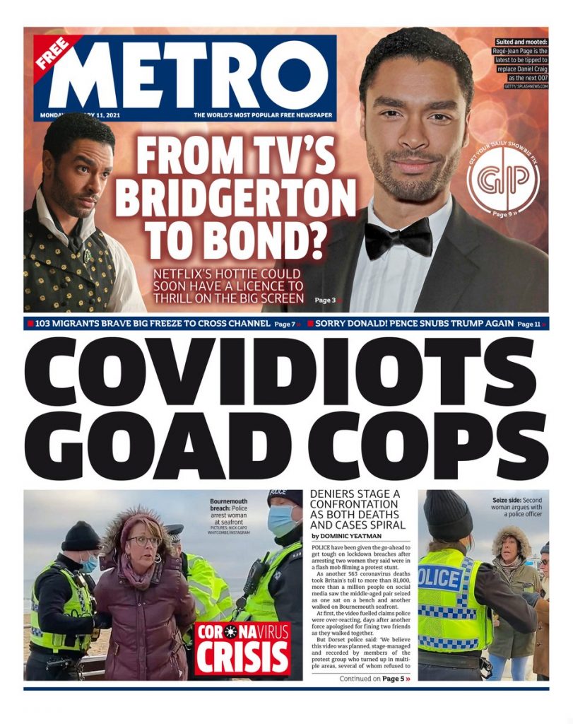 Metro Front Page 11th of January 2021 - Tomorrow's Papers Today!