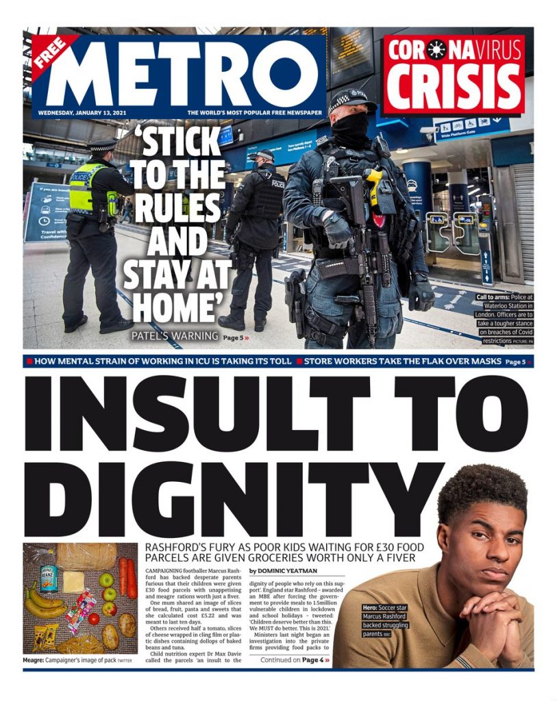 Metro Front Page 13th of January 2021 - Tomorrow's Papers Today!