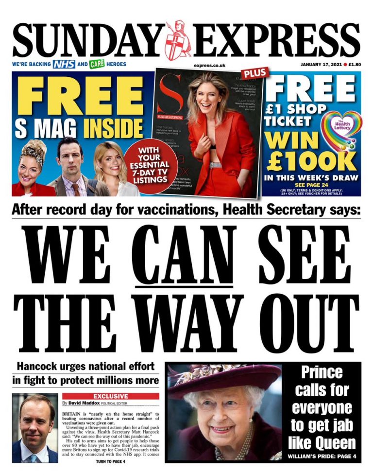 Sunday Express Front Page 17th of January 2021 - Tomorrow's Papers Today!