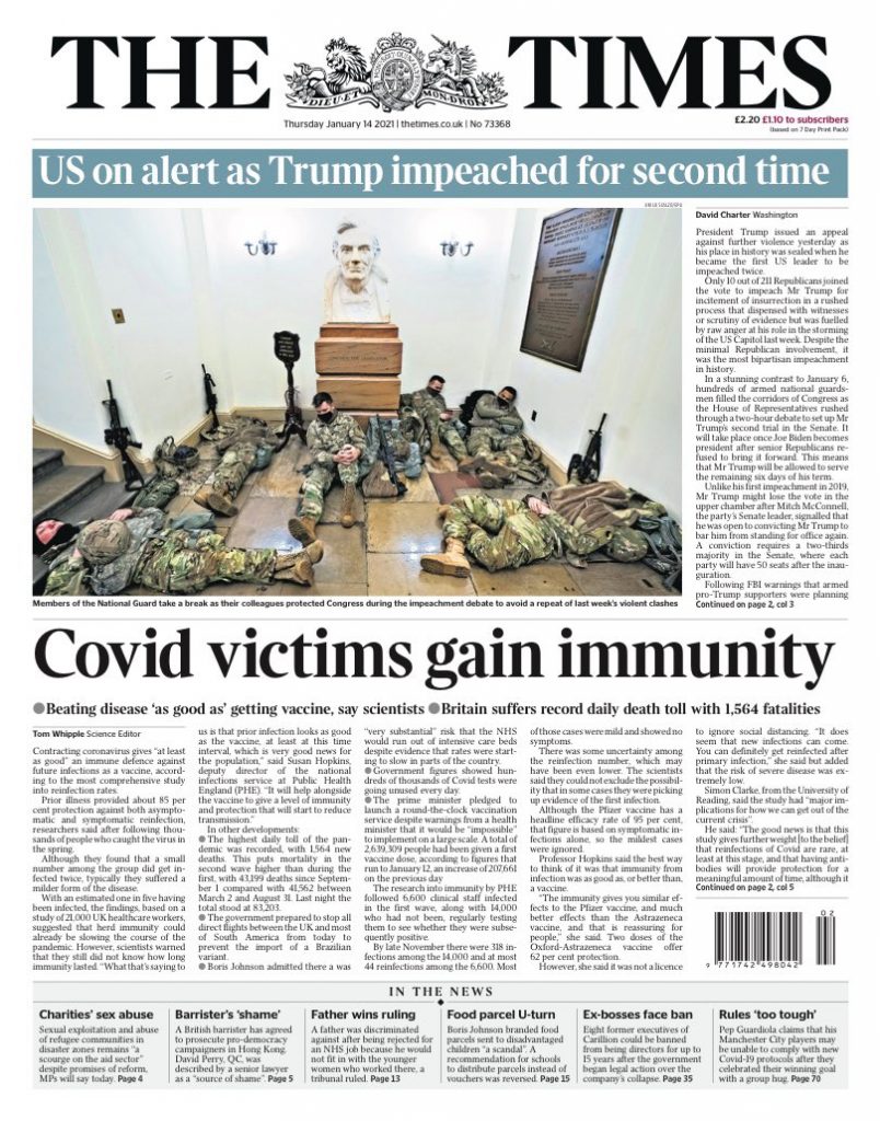 Times Front Page 14th of January 2021 - Tomorrow's Papers Today!