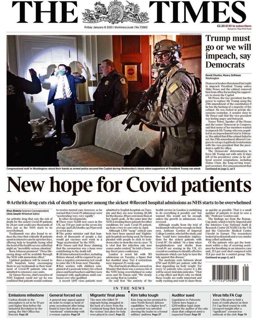 Times Front Page 8th of January 2021 - Tomorrow's Papers Today!