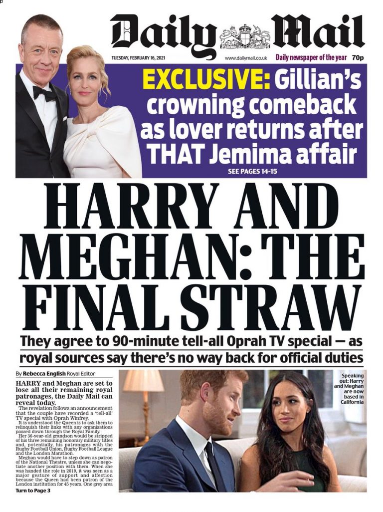 Daily Mail Front Page 16th of February 2021 - Tomorrow's Papers Today!