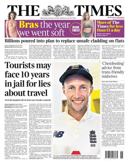 Times Front Page 10th of February 2021 - Tomorrow's Papers Today!