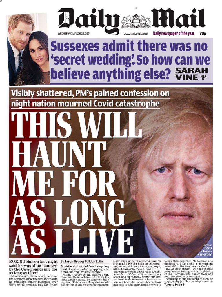 Daily Mail Front Page 24th of March 2021 - Tomorrow's Papers Today!
