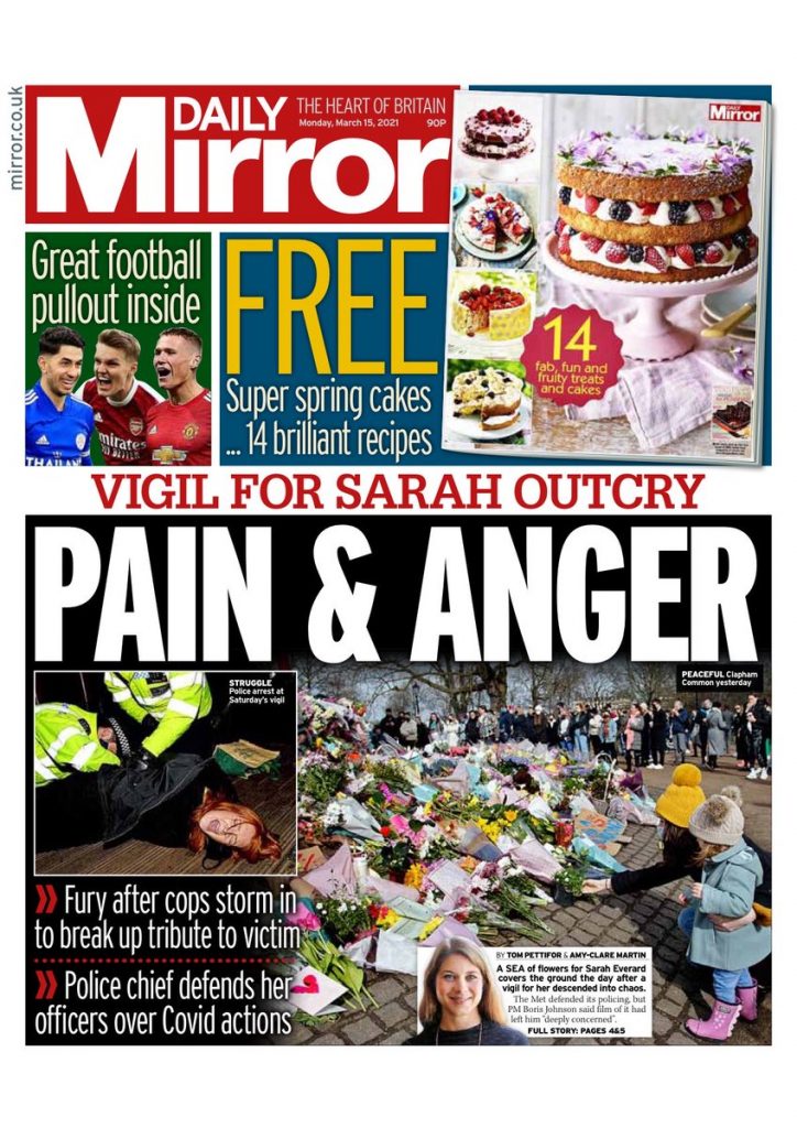 Daily Mirror Front Page 15th of March 2021 - Tomorrow's Papers Today!