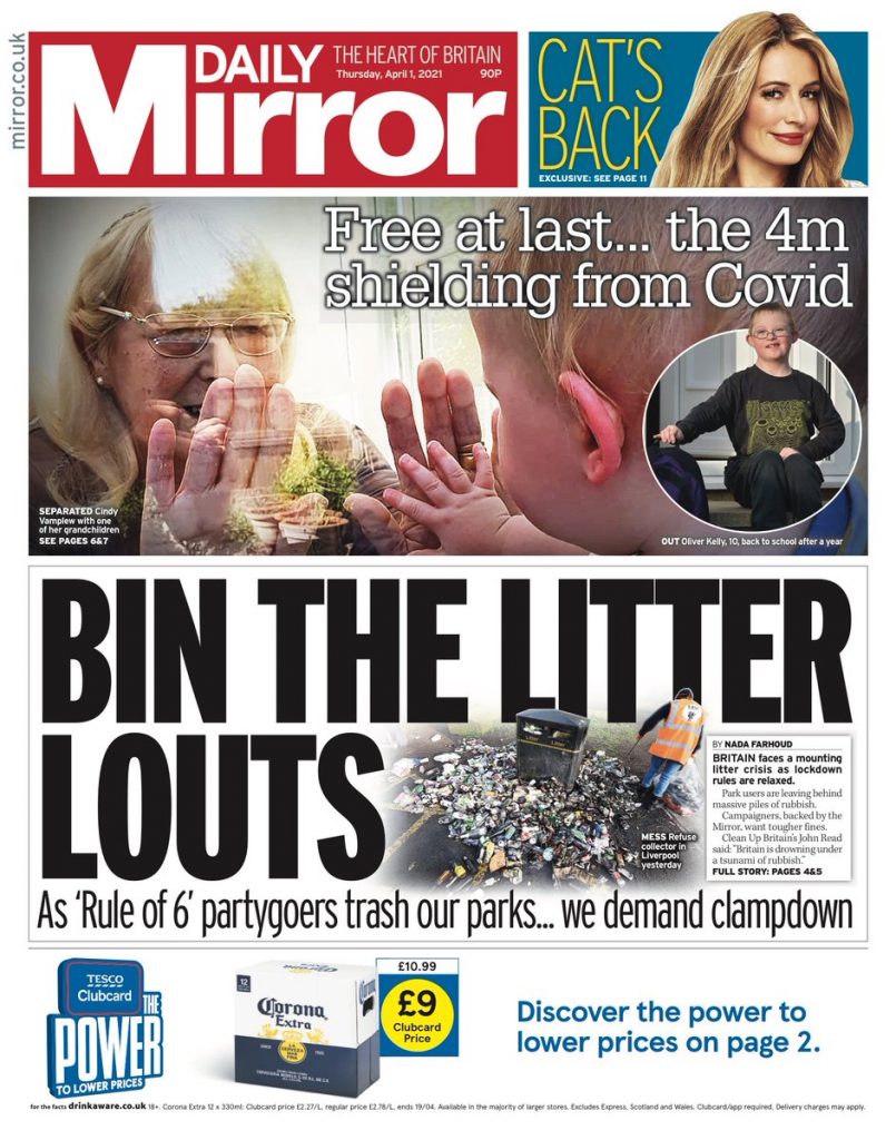 Daily Mirror Front Page 1st of April 2021 - Tomorrow's Papers Today!