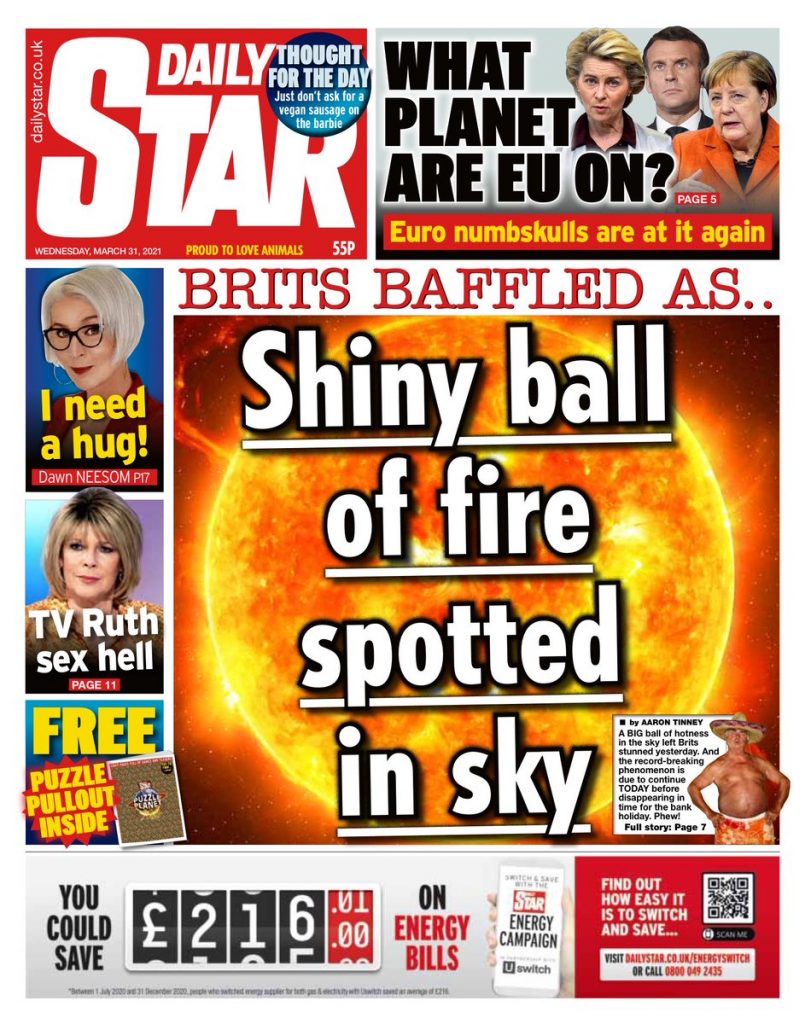 Daily Star Front Page 31st of March 2021 - Tomorrow's Papers Today!