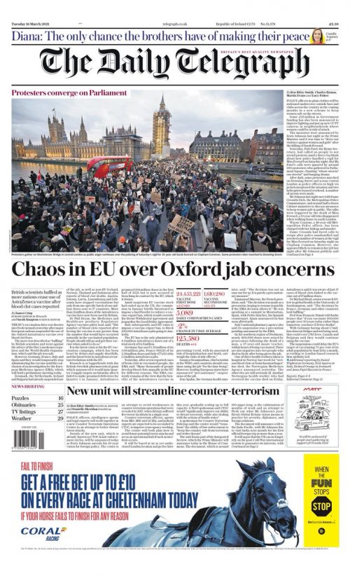 Daily Telegraph Front Page 16th of March 2021 - Tomorrow's Papers Today!