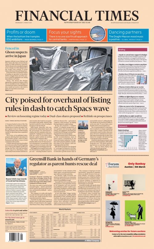 Financial Times Front Page 3rd of March 2021 - Tomorrow's Papers Today!