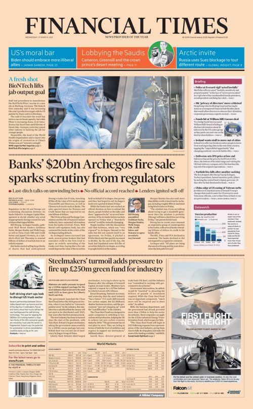 Financial Times Front Page 31st of March 2021 - Tomorrow's Papers Today!