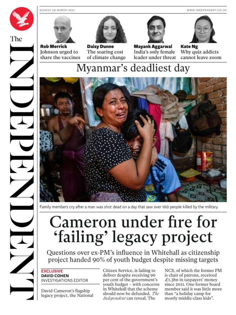Independent on Sunday Front Page 28th of March 2021 - Tomorrow's Papers ...