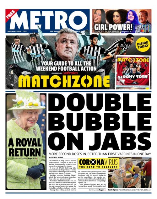 Metro Front Page 1st of April 2021 - Tomorrow's Papers Today!