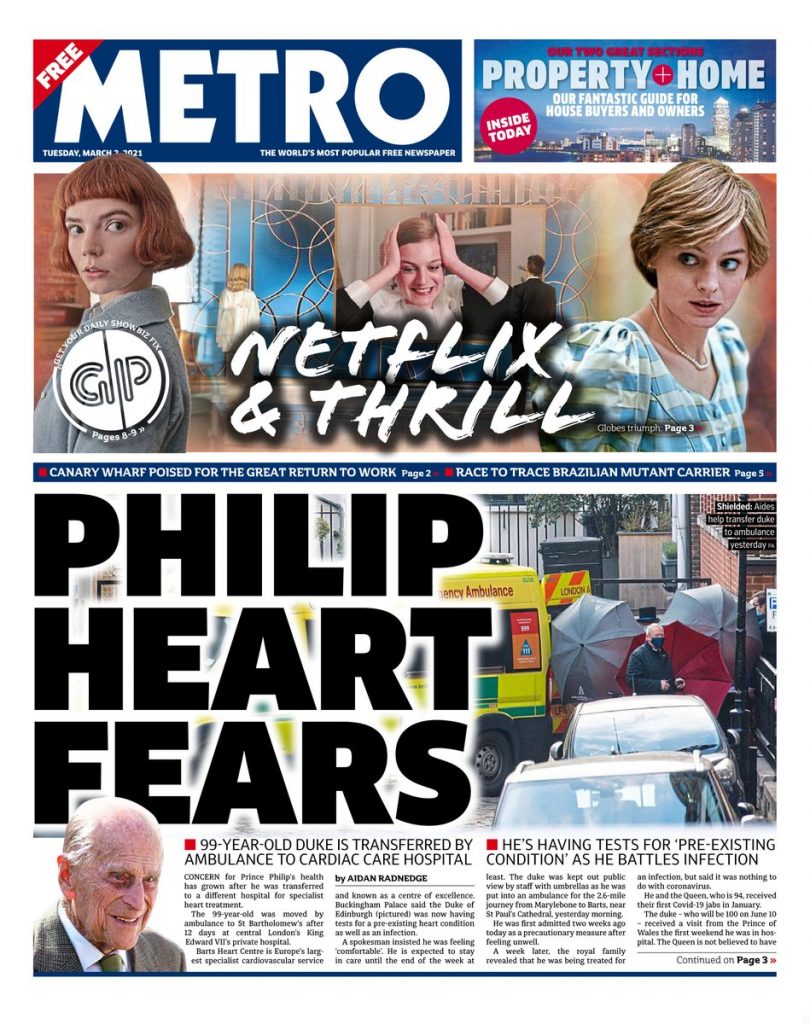Metro Front Page 2nd of March 2021 - Tomorrow's Papers Today!