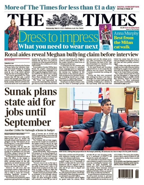 Times Front Page 3rd of March 2021 - Tomorrow's Papers Today!