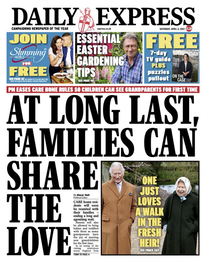 Daily Express Front Page 3rd of April 2021 - Tomorrow's Papers Today!