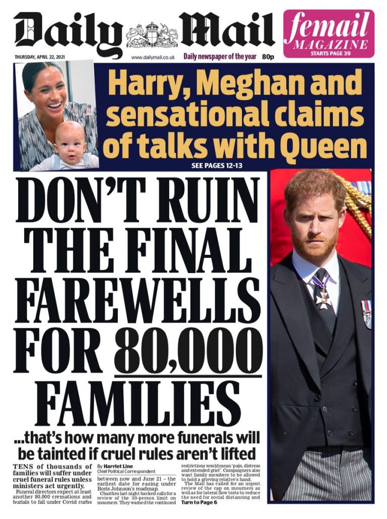 Daily Mail Front Page 22nd of April 2021 - Tomorrow's Papers Today!
