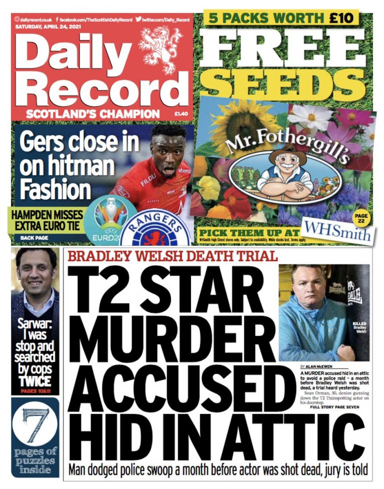 Daily Record Front Page 24th of April 2021 - Tomorrow's Papers Today!